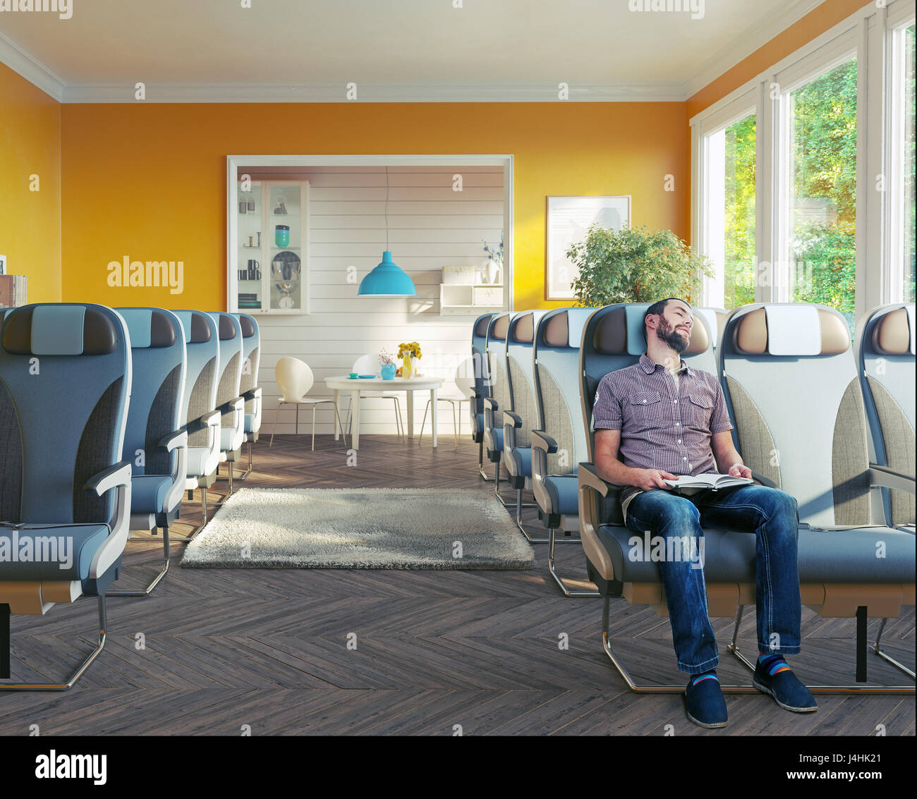 An airplane business class seats in the room. Vip transport concept ...
