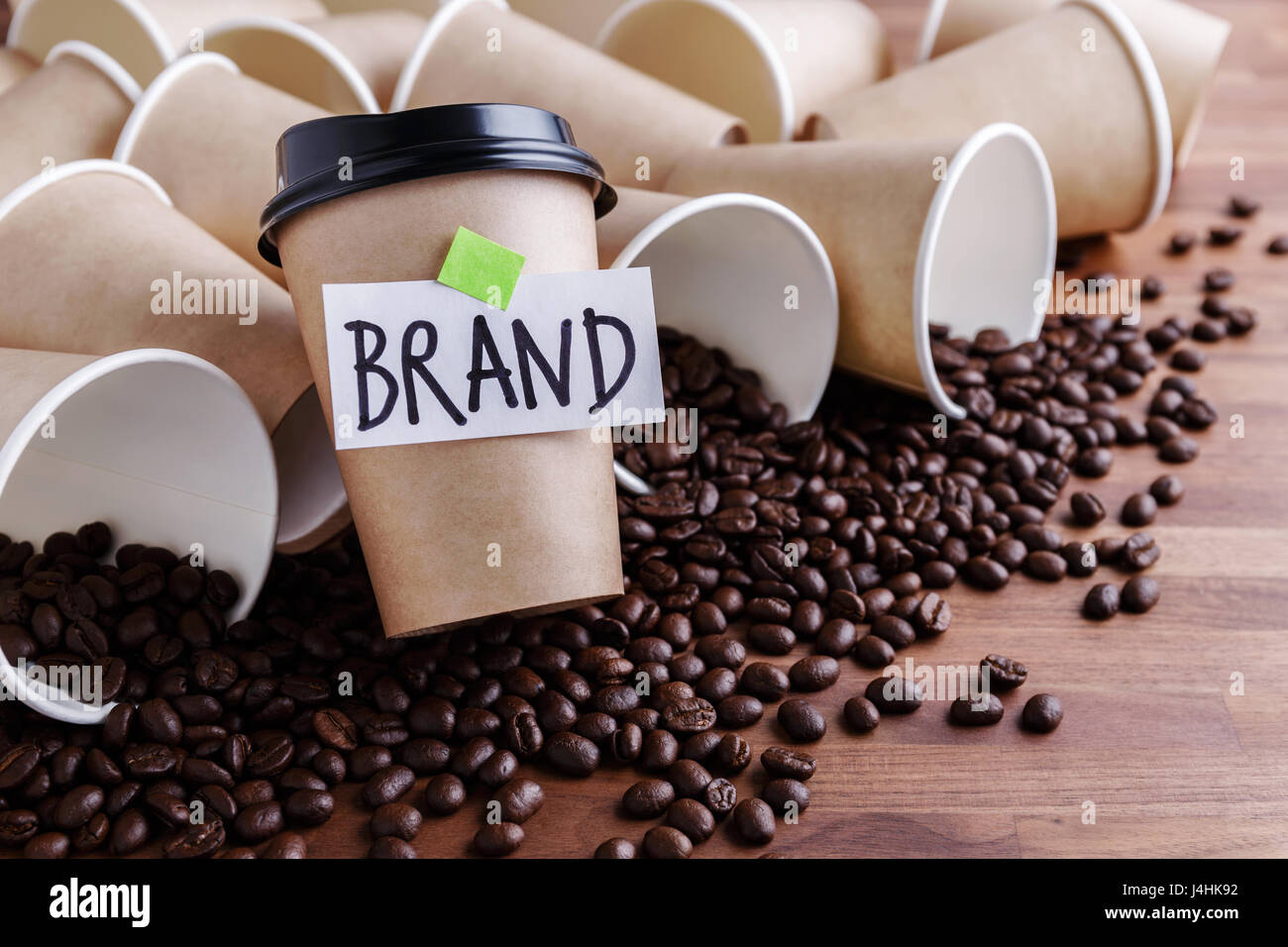 Coffee identity brand building concept with coffee beans and wooden ...