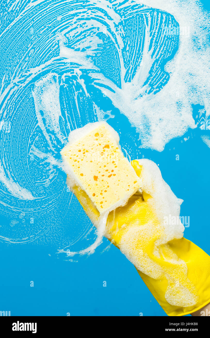 Photo of man washing window Stock Photo - Alamy