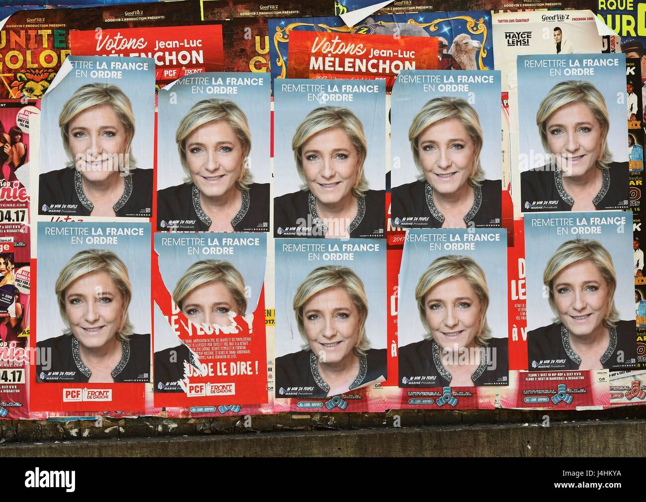 election campaign poster with Marine Le Pen, Mulhouse, April 20, 2017 ...