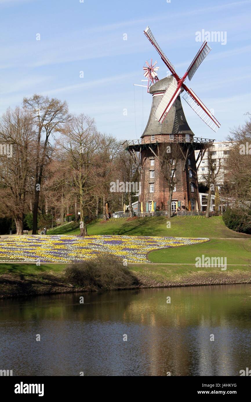 This windmill in Bremen is also called as a mill on the Wall. It is a ...