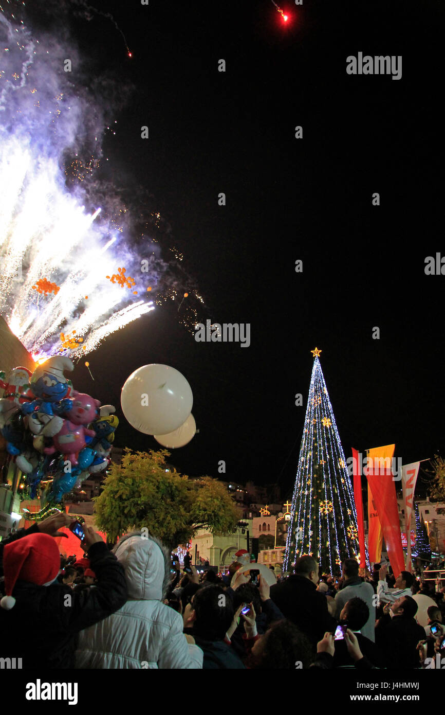 Israel, Nazareth, Christmas at Mary's Well Square in front of the Greek ...