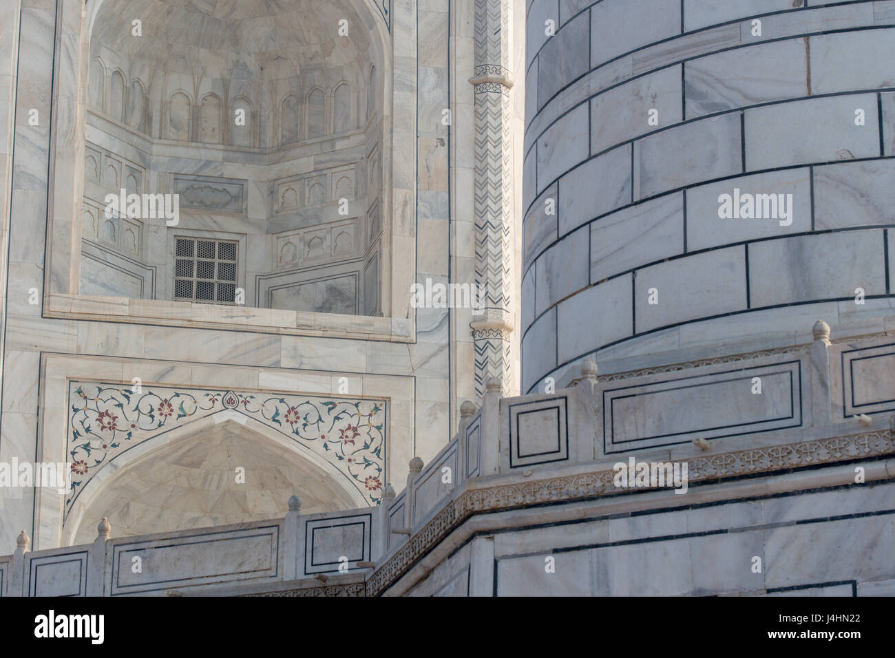 Close up view of the Taj Mahal's white ivory and marble detail, located ...