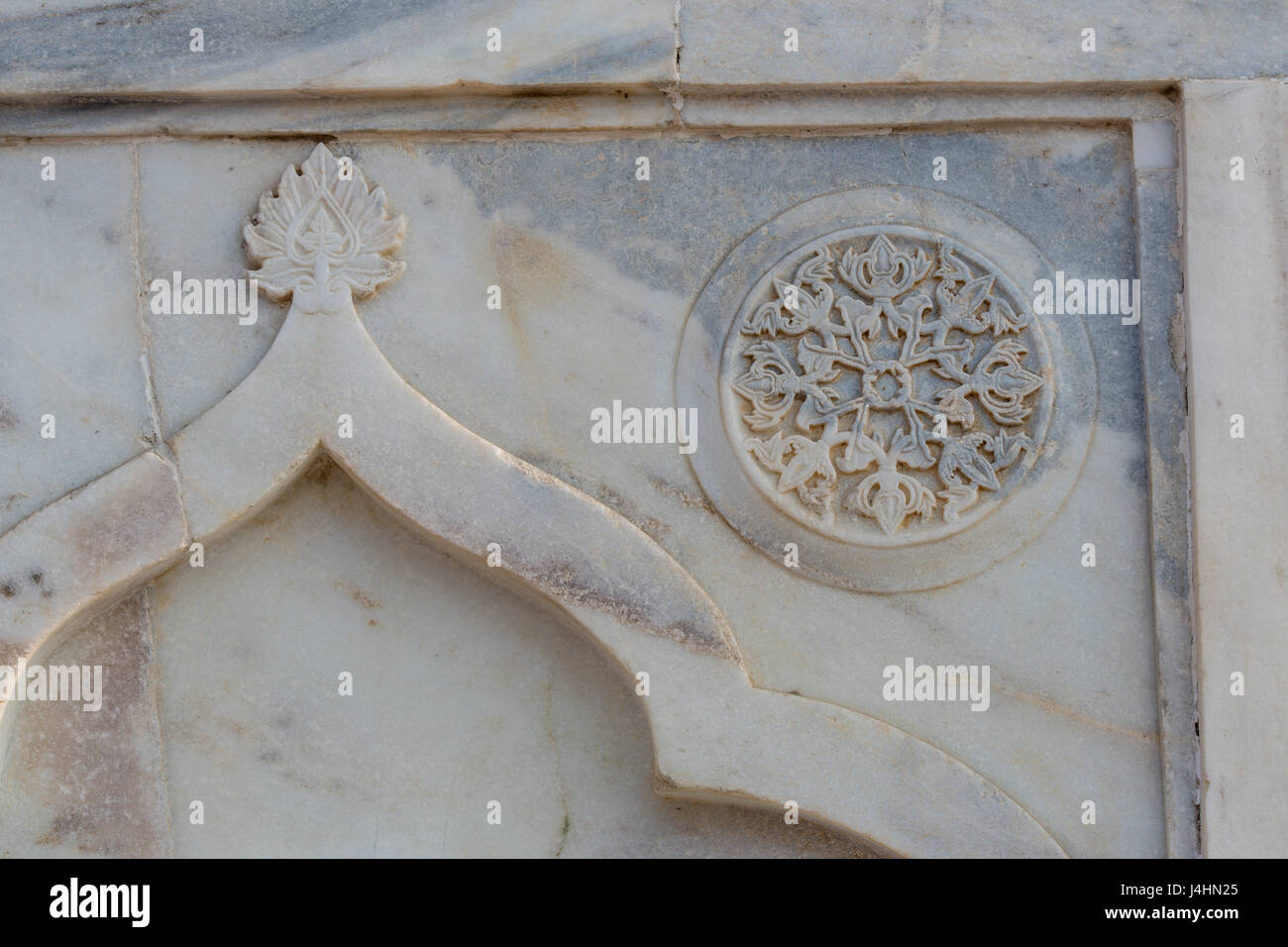 Close up view of the Taj Mahal's white ivory and marble detail, located ...