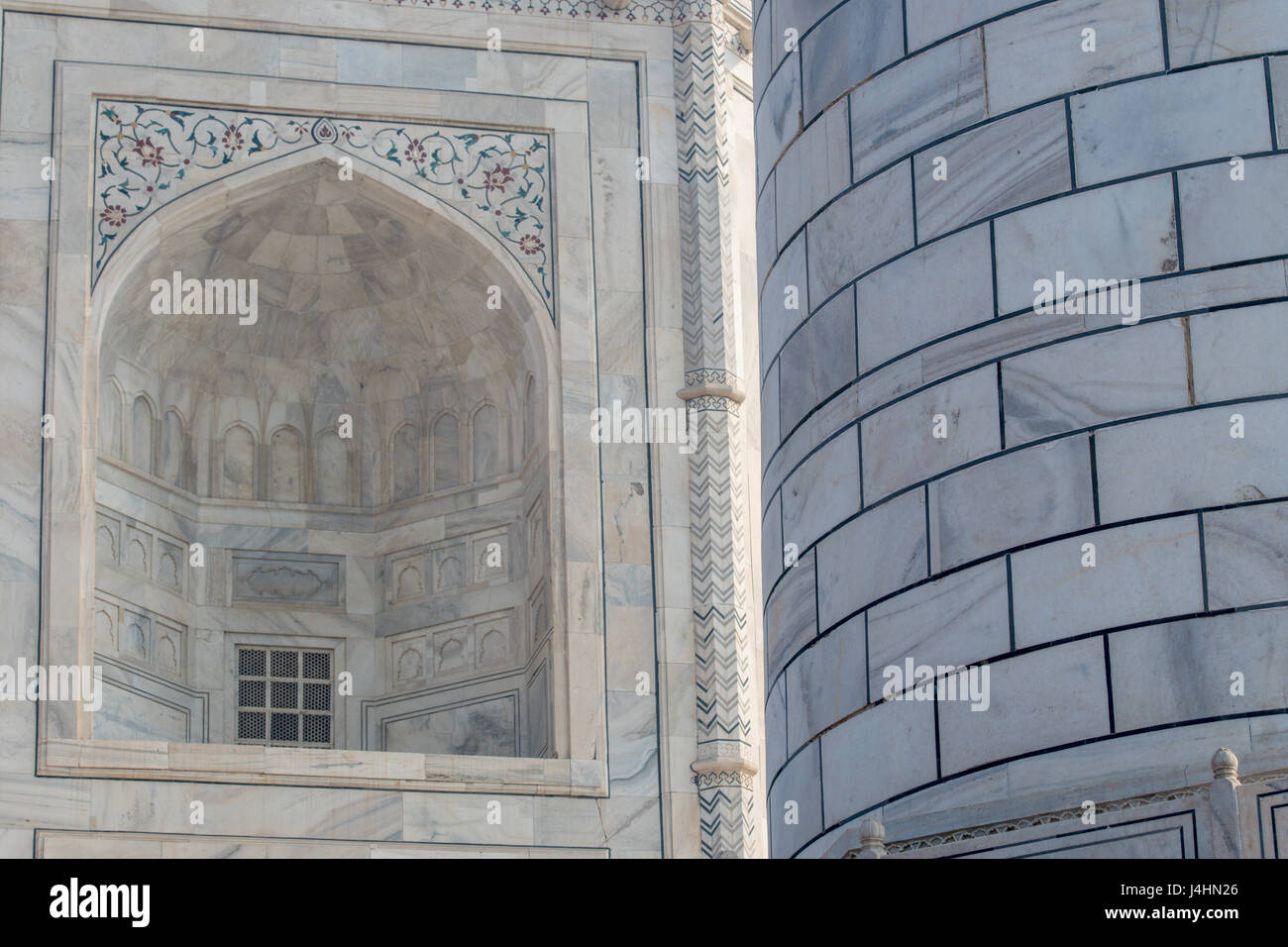 Close up view of the Taj Mahal's white ivory and marble detail, located ...