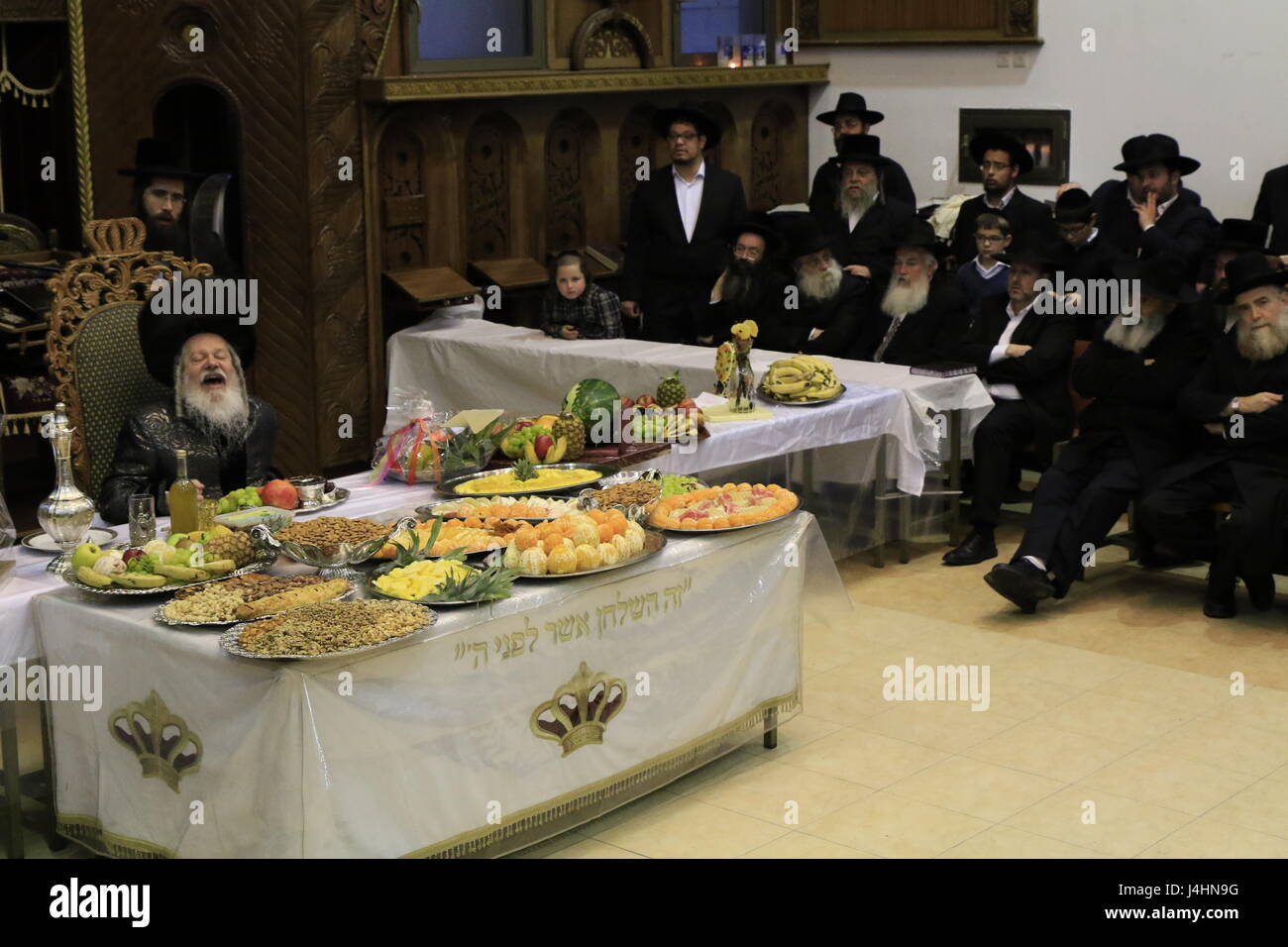 Israel, Bnei Brak, Rabbi Meir Rosenbaum presides over the Tu B'shvat ...