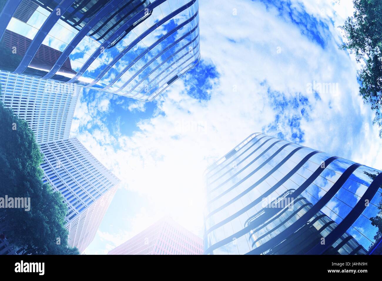 Abstract architecture building with some skyscrapers from below. Cloud ...