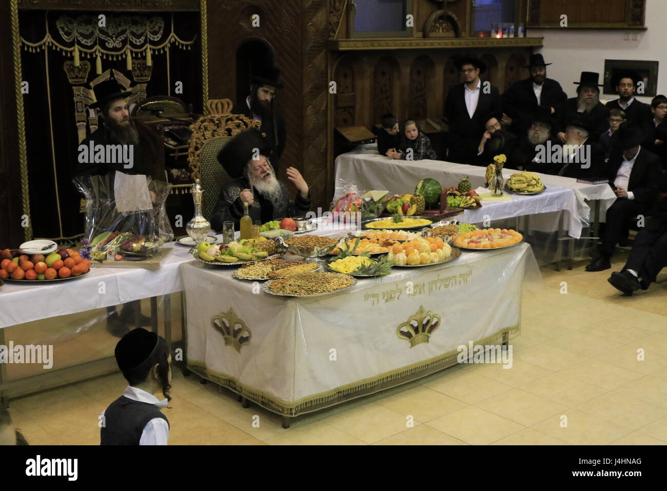 Israel, Bnei Brak, Rabbi Meir Rosenbaum presides over the Tu B'shvat ...