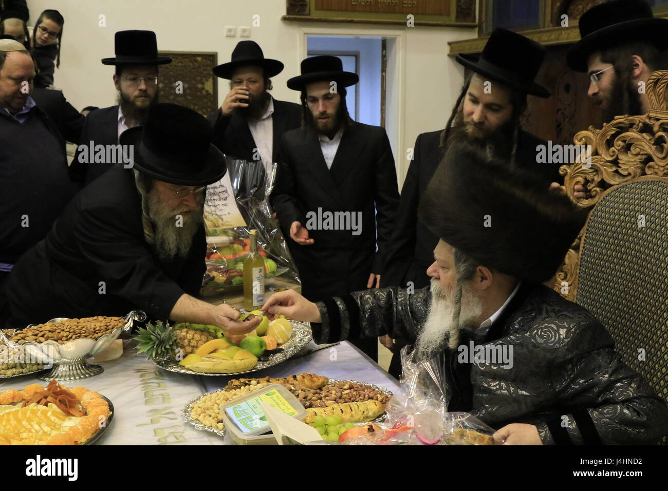 Israel, Bnei Brak, Rabbi Meir Rosenbaum presides over the Tu B'shvat ...