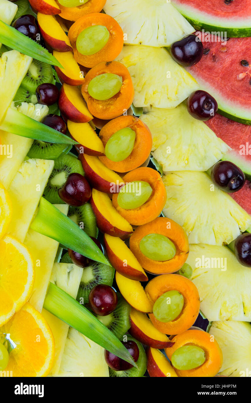 compositions of fresh fruit cut for buffets. typical summer fruits of ...