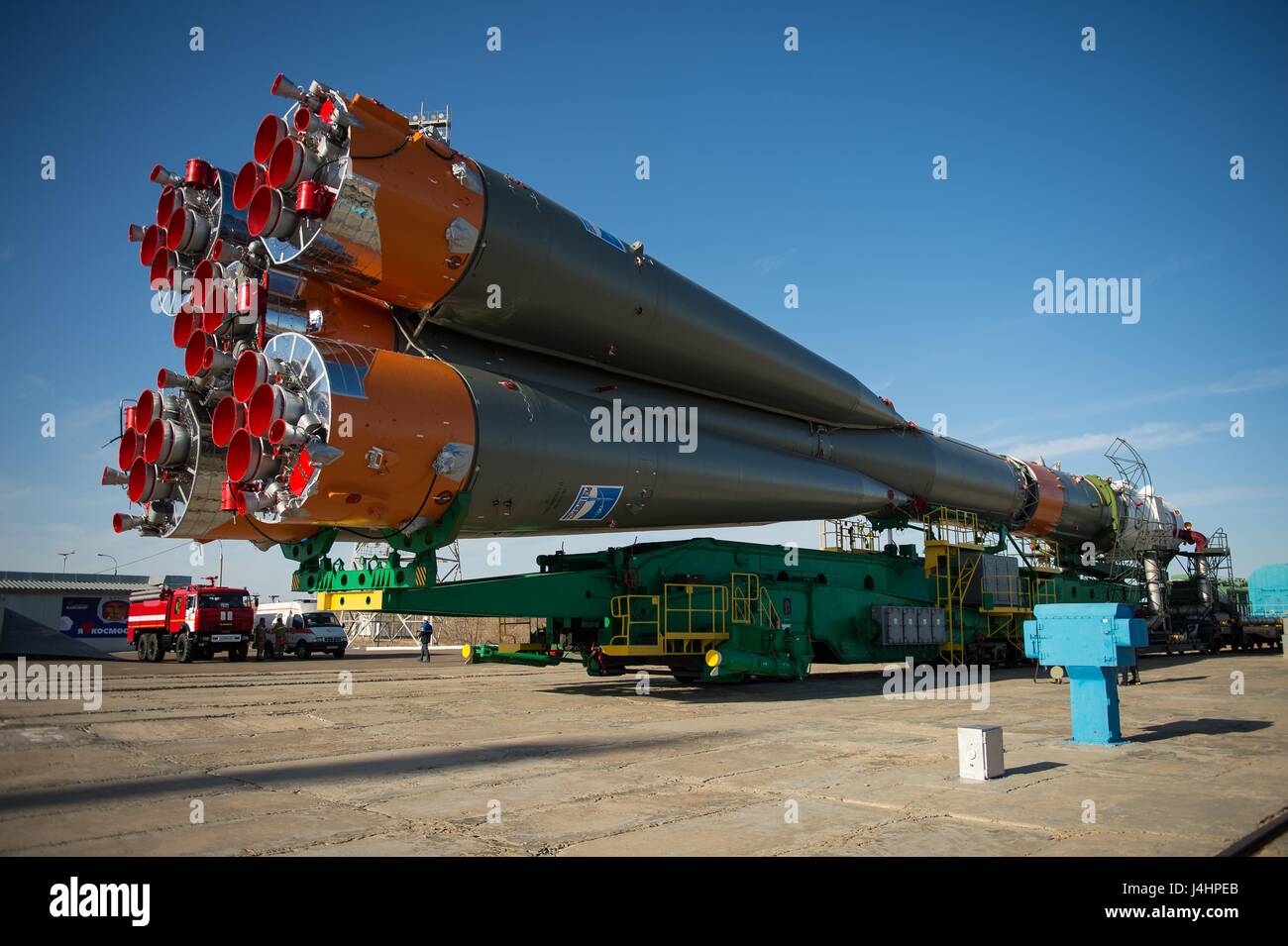 A train rolls the Soyuz MS-04 spacecraft rocket to the Baikonur ...