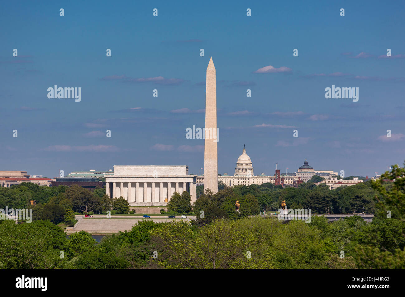 WASHINGTON, DC, USA - Skyline of Lincoln Memorial, Washington Monument ...