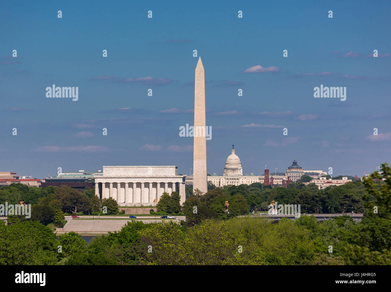 WASHINGTON, DC, USA - Skyline of Lincoln Memorial, Washington Monument ...