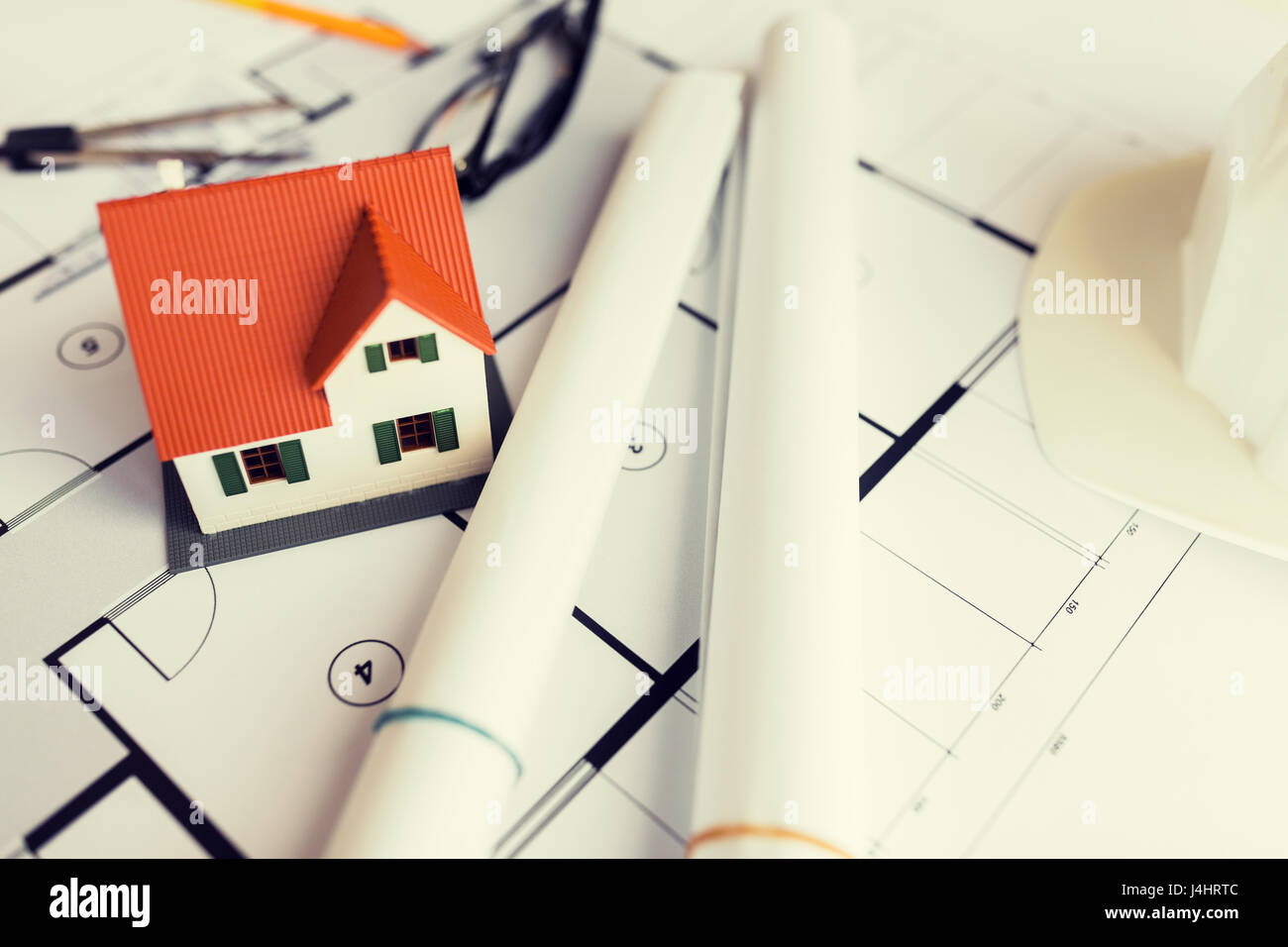 close up of living house model on blueprint Stock Photo - Alamy