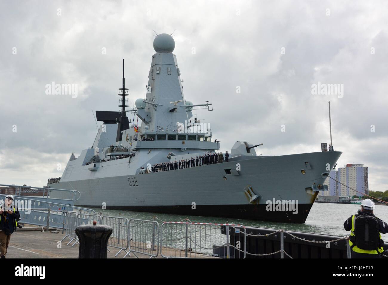 A genreal view of HMS Daring returning to Portsmouth Naval Base ...