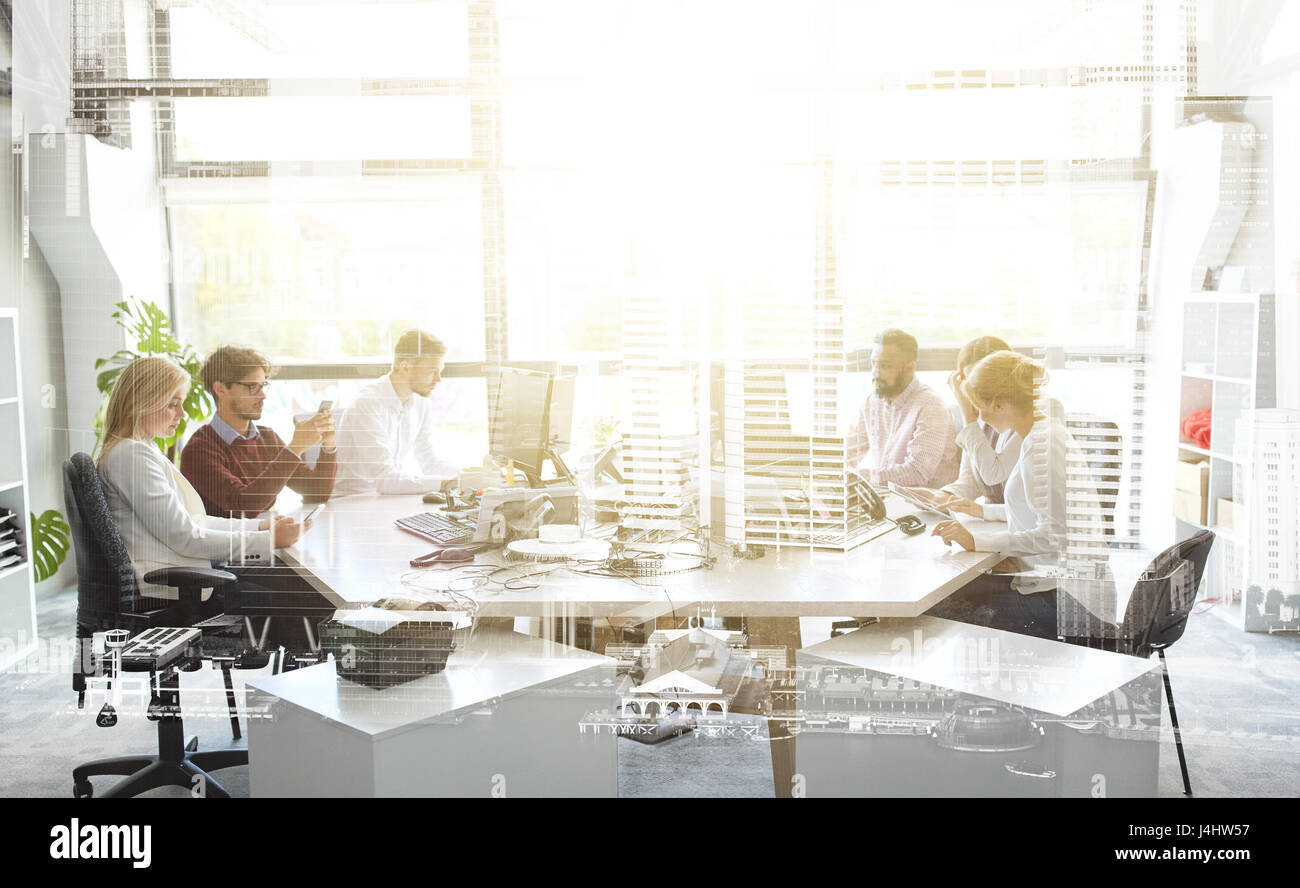 business team with computers working at office Stock Photo - Alamy