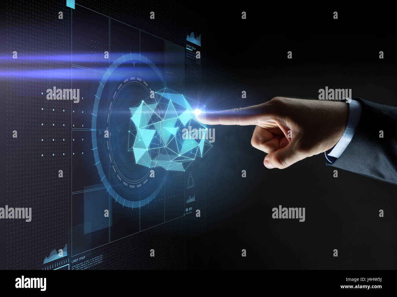 male hand pointing finger to virtual projection Stock Photo - Alamy