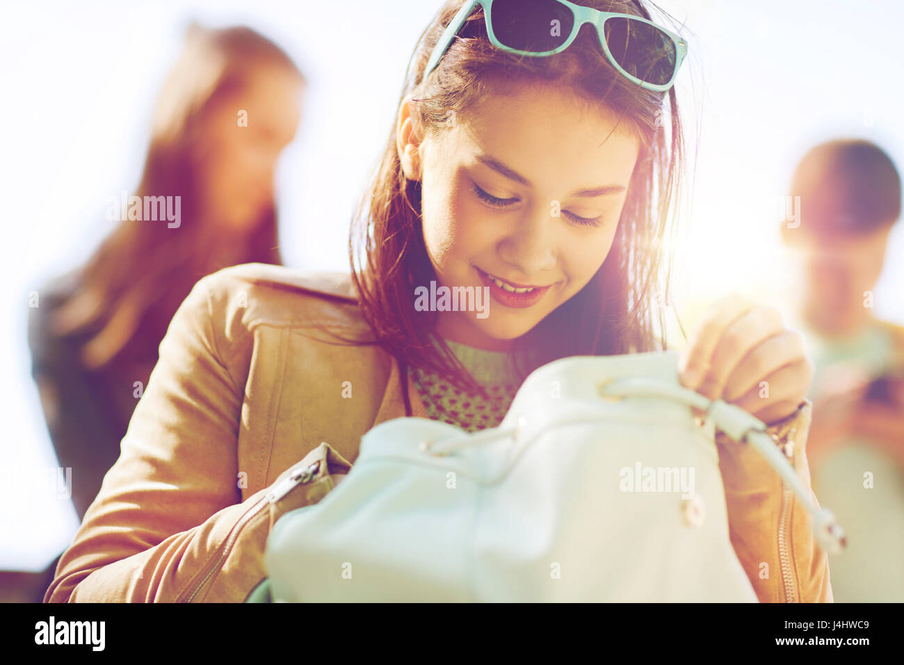 high school student girl with backpack outdoors Stock Photo - Alamy