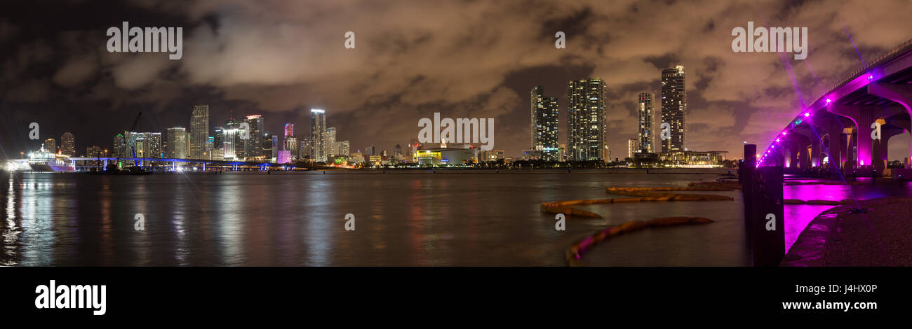 Miami skyline at night panorama Stock Photo - Alamy