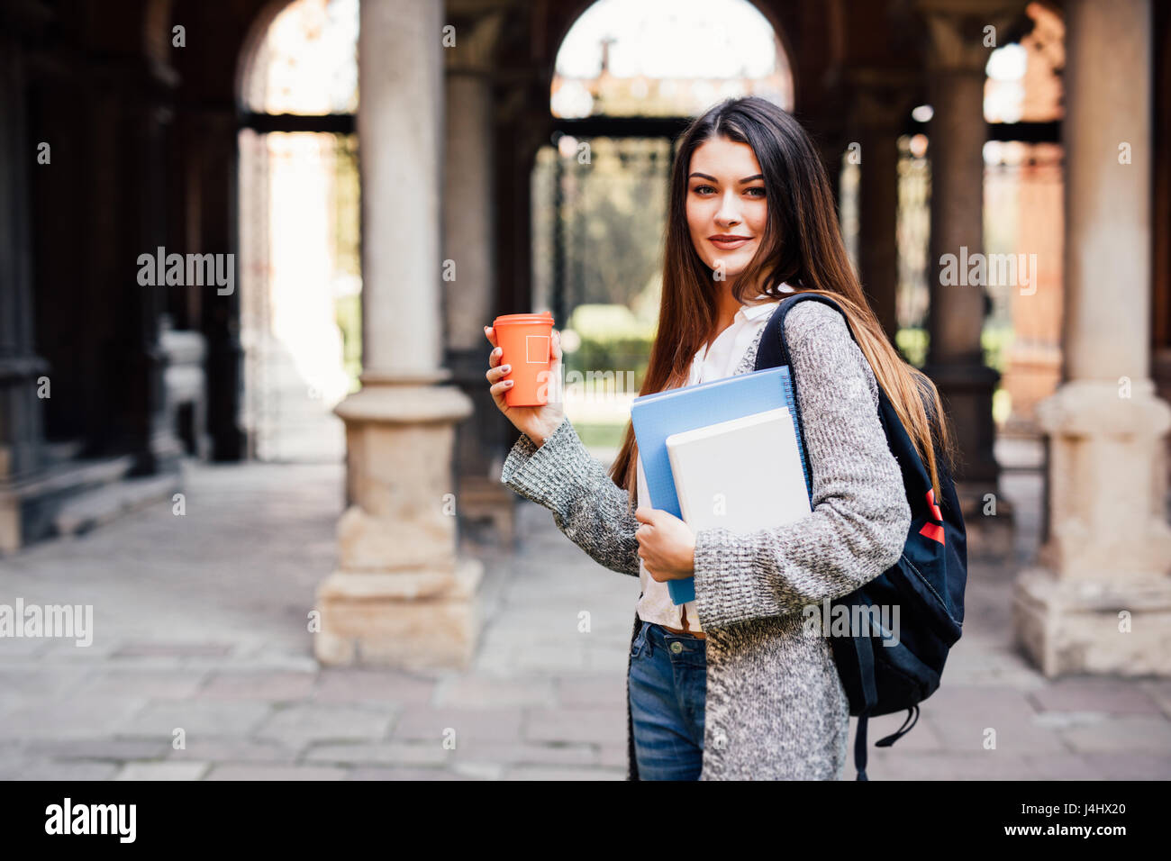 Smart intelligent grad student glasses confident happy at university ...