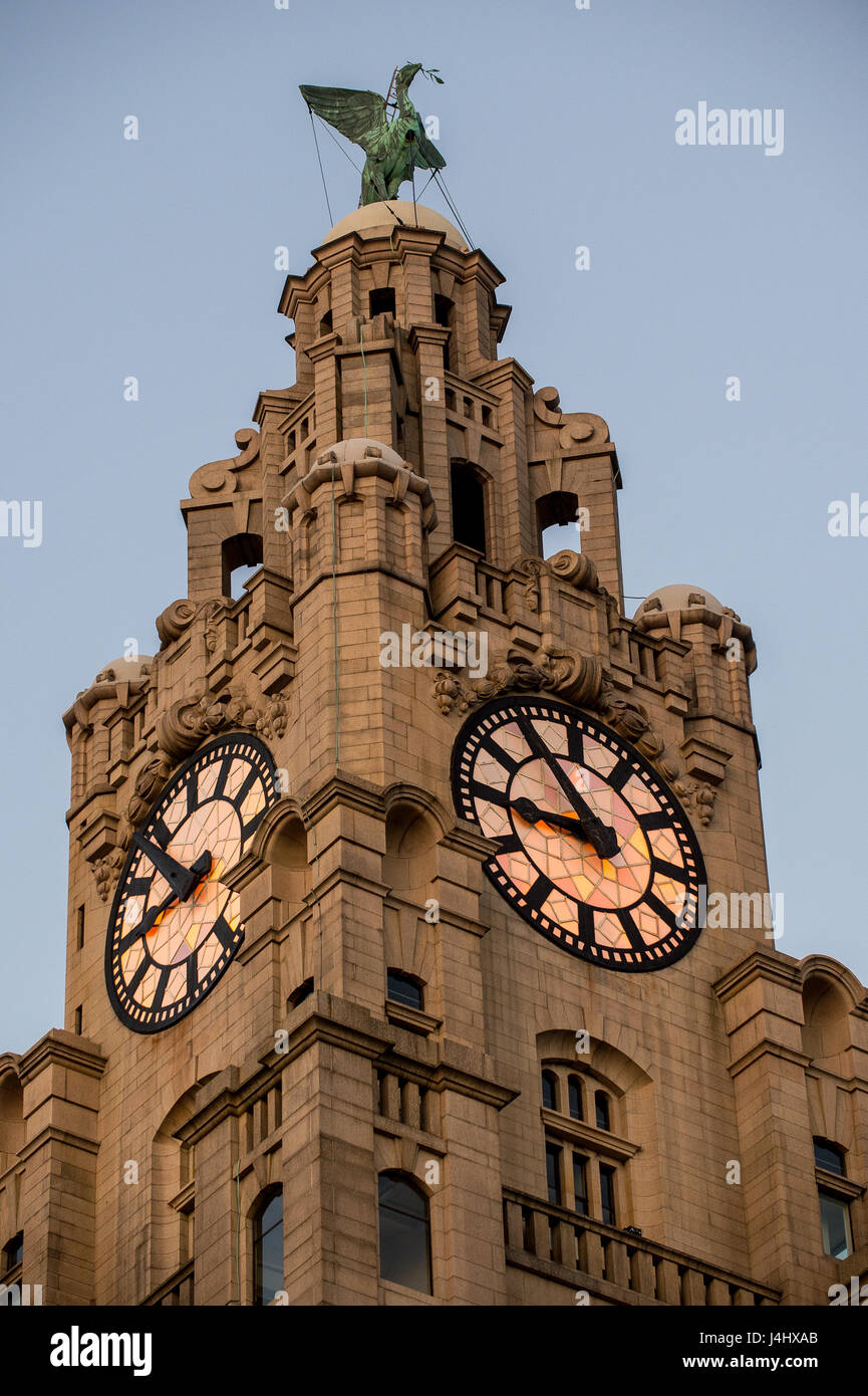 View of the top of the liver building, Liverpool, England, UK Stock ...