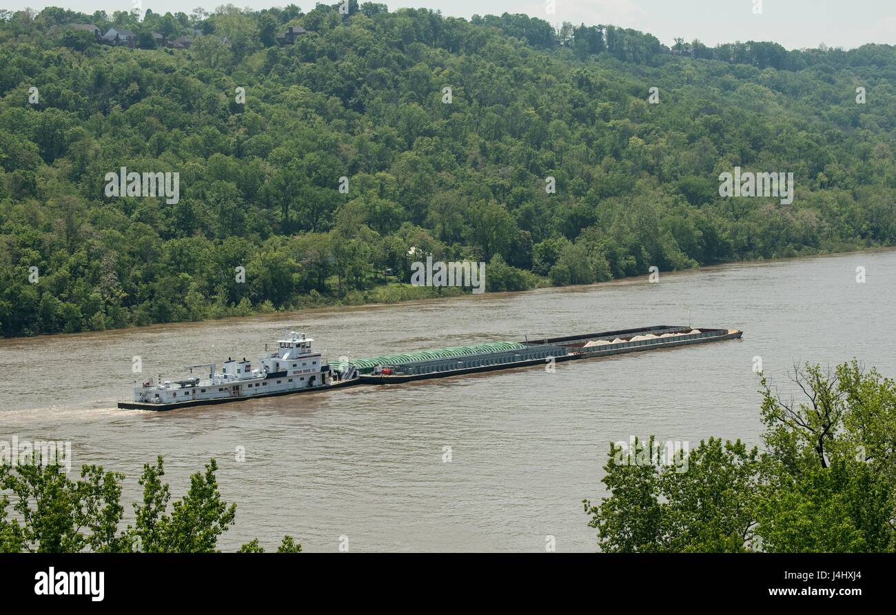 A tug boat pushes a barge at the Consolidated Grain and Barge ...