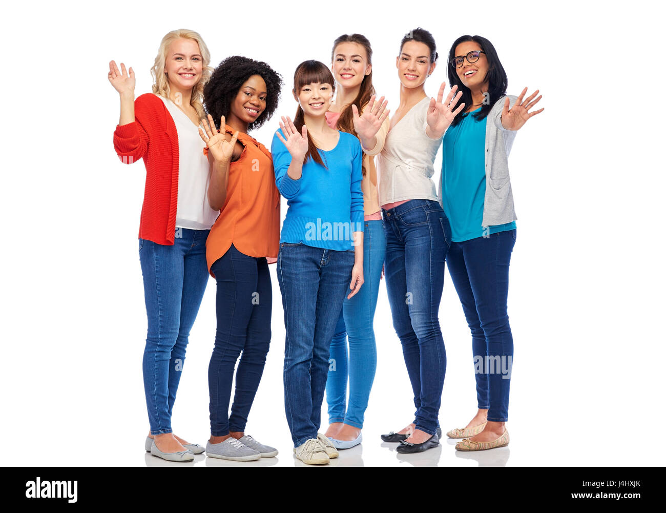international group of happy women waving hands Stock Photo - Alamy