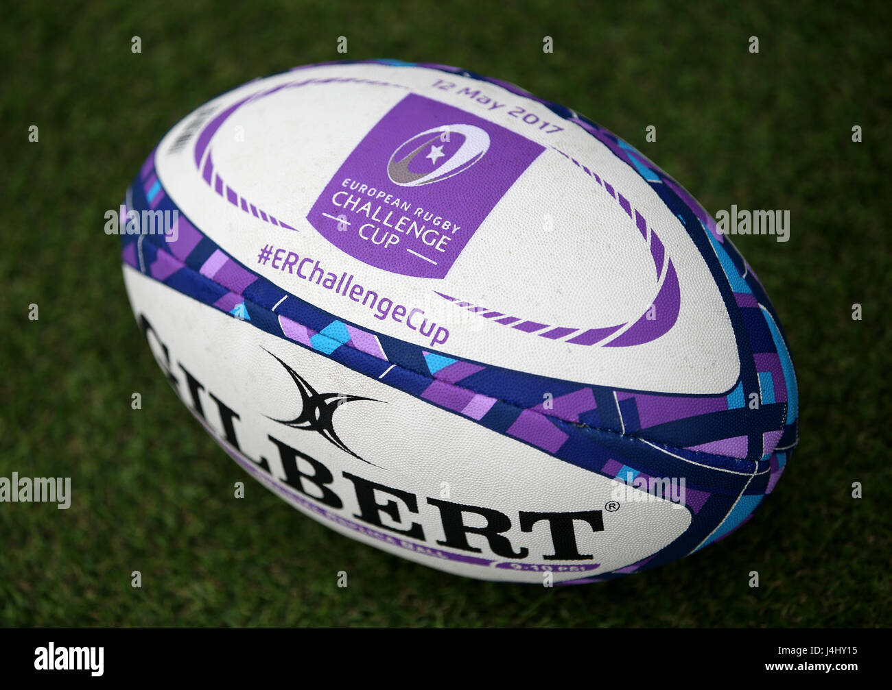 A general view of a Gilbert match ball during the European Challenge ...