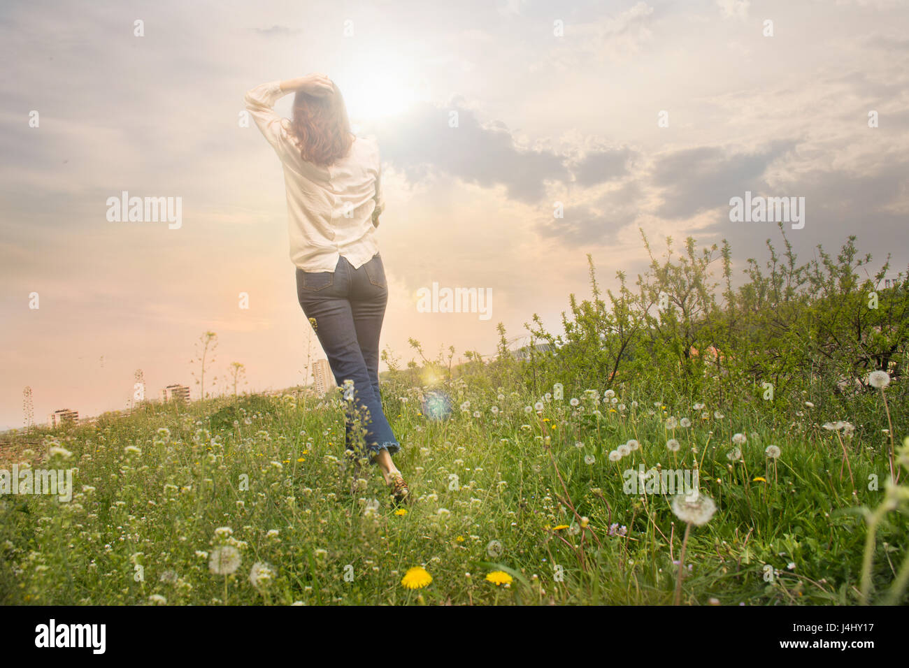 Free Happy Woman Enjoying Nature. Freedom concept. Enjoyment Stock ...