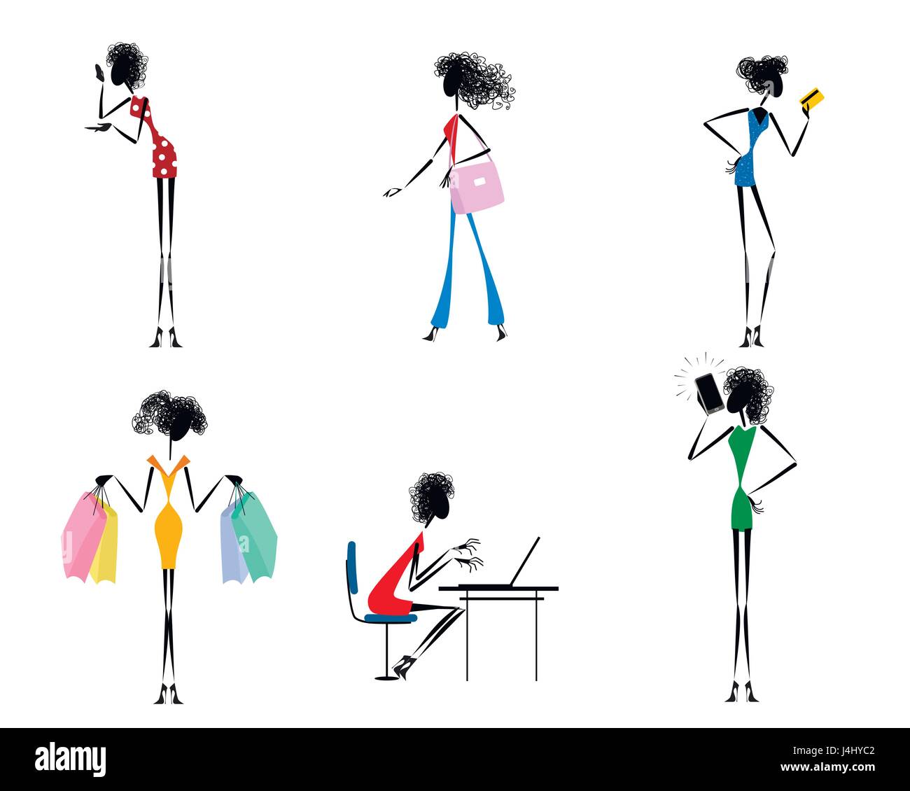 Vector illustration of six modern girls Stock Vector Image & Art - Alamy