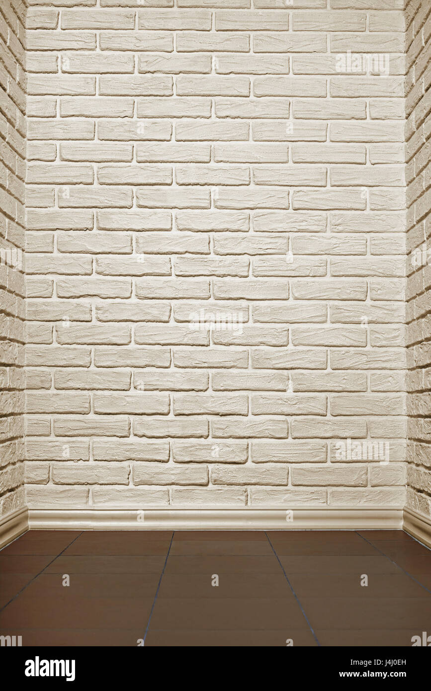 white brick wall with tiled floor, abstract background photo Stock ...