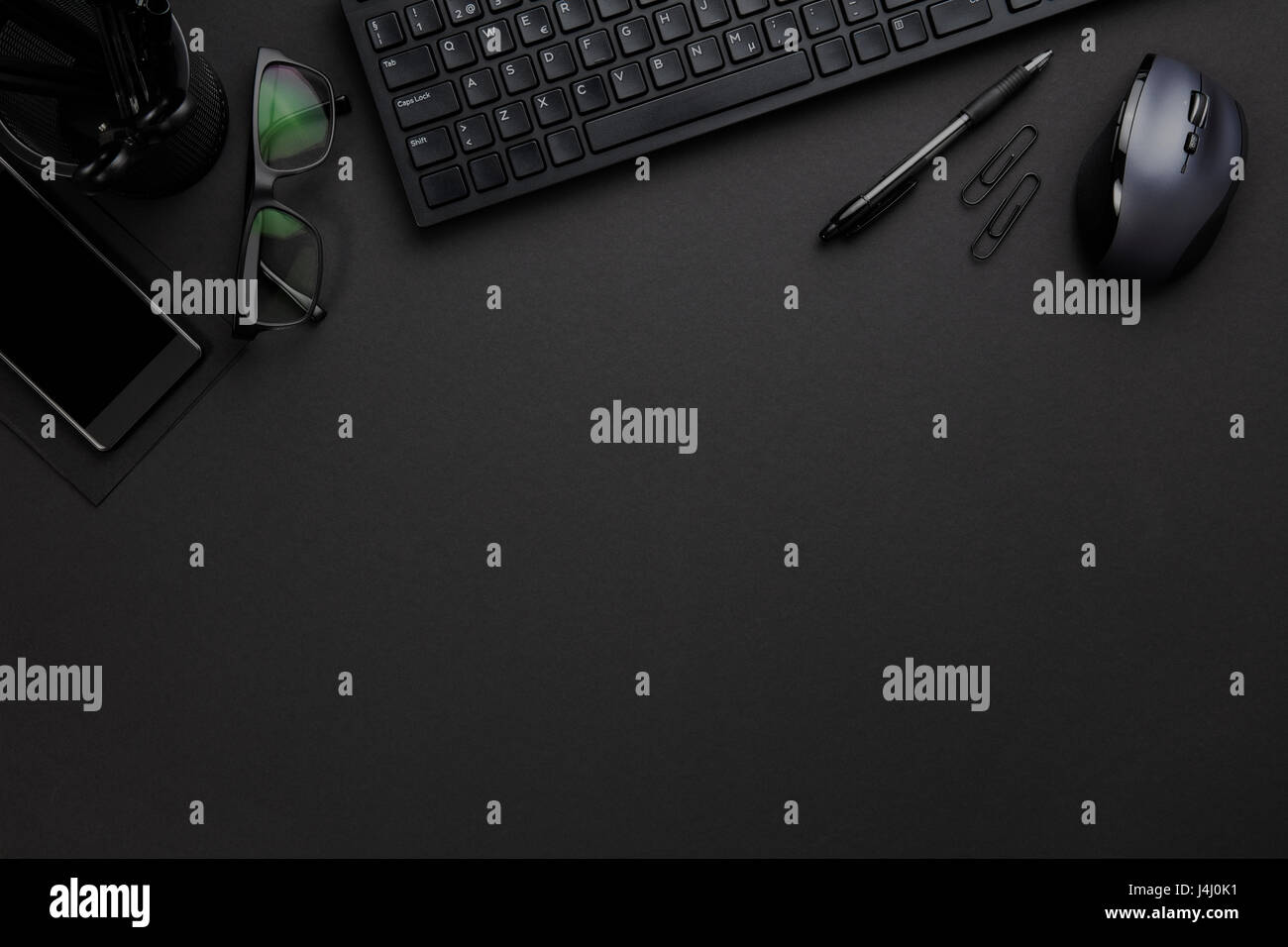 Office Equipment With Computer Keyboard And Mouse On Gray Desk Stock ...