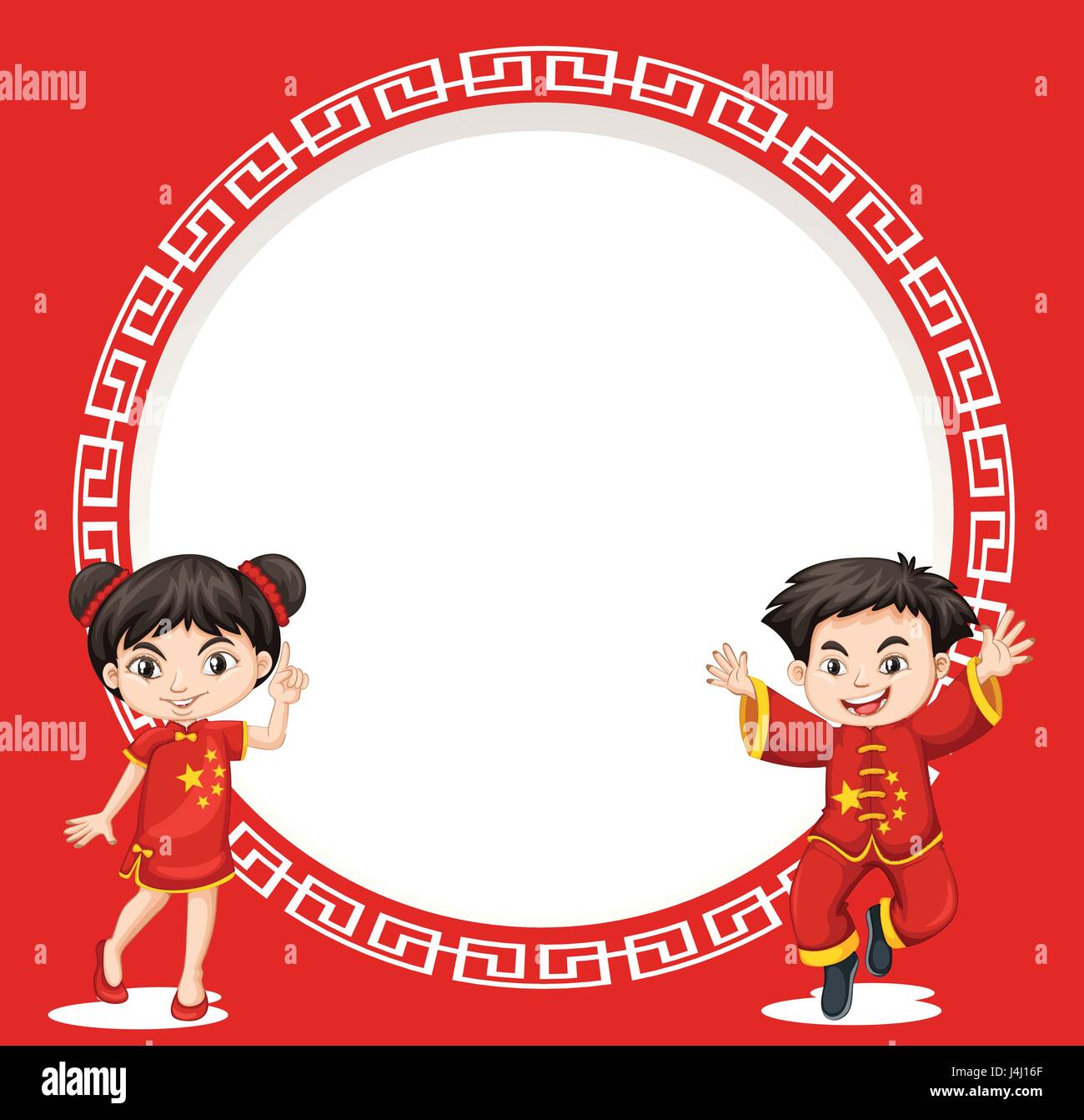Frame design with Chinese boy and girl illustration Stock Vector Image ...