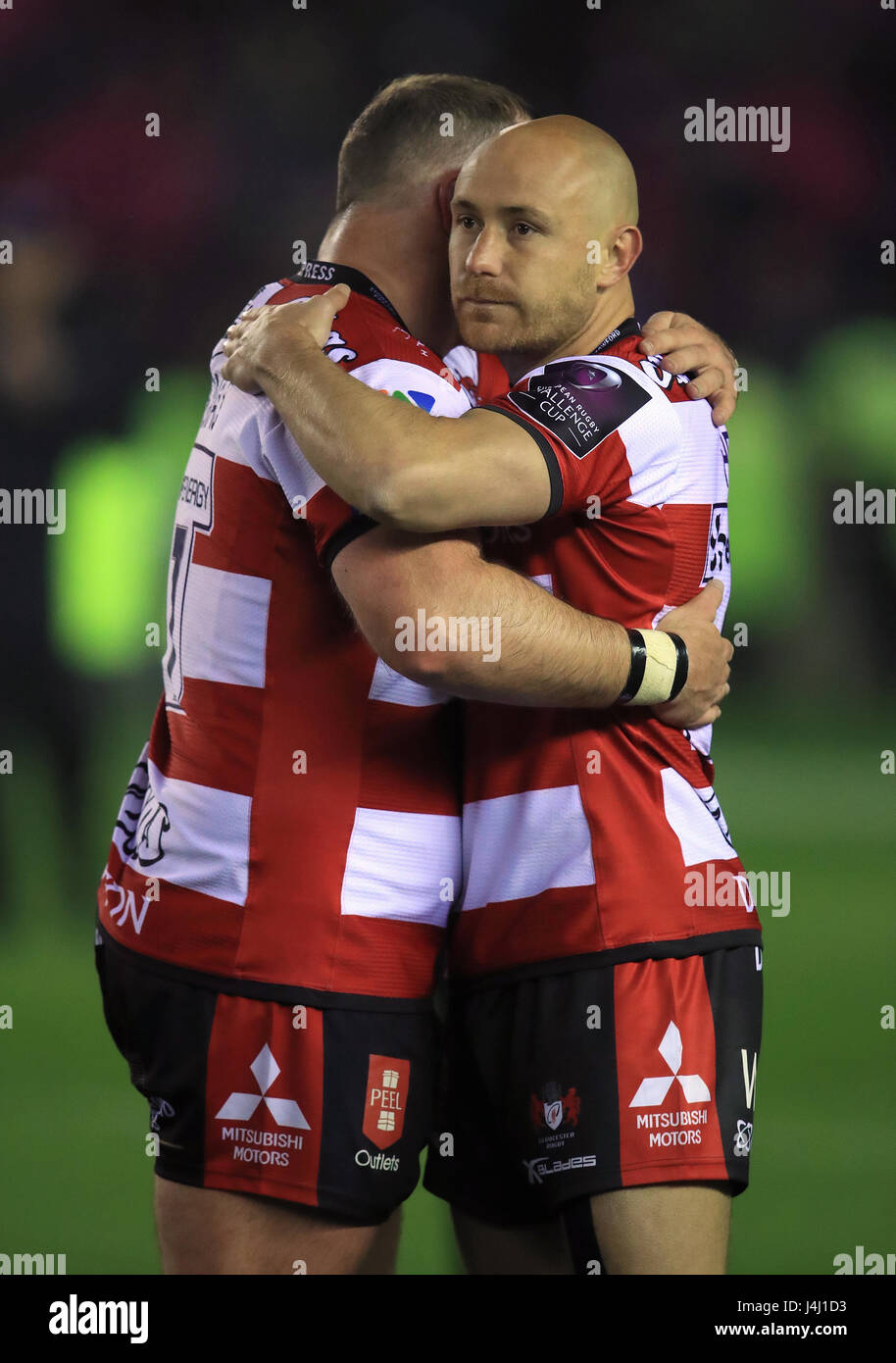 Gloucester Rugby's Willi Heinz (right) reacts after the final whistle ...