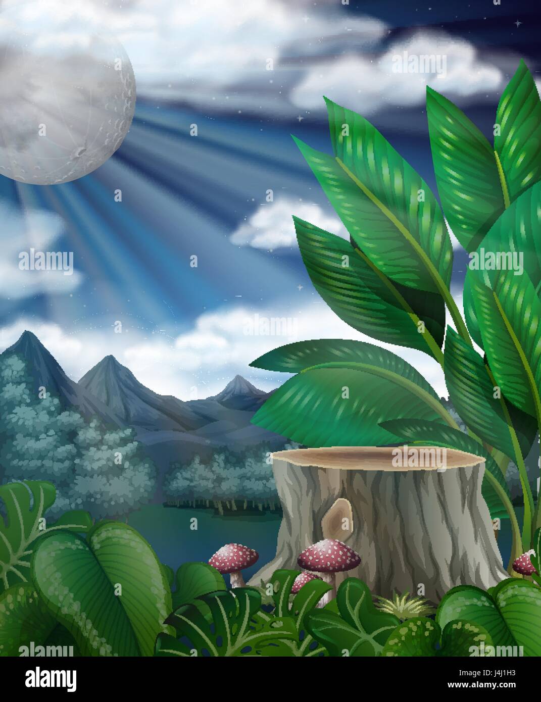 Scene with fullmoon over the forest illustration Stock Vector Image ...