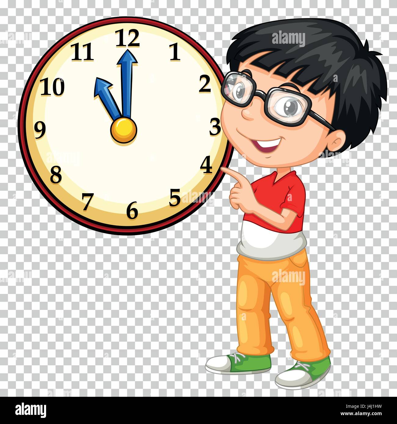 Boy looking at clock on transparent background illustration Stock ...