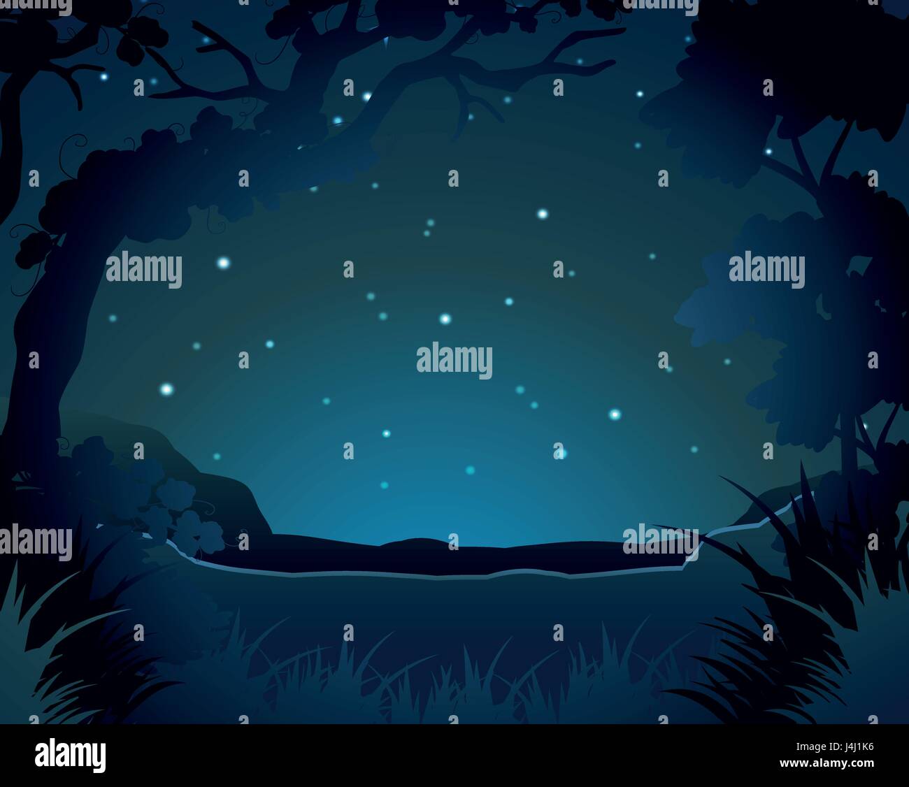 Forest scene at night illustration Stock Vector Image & Art - Alamy