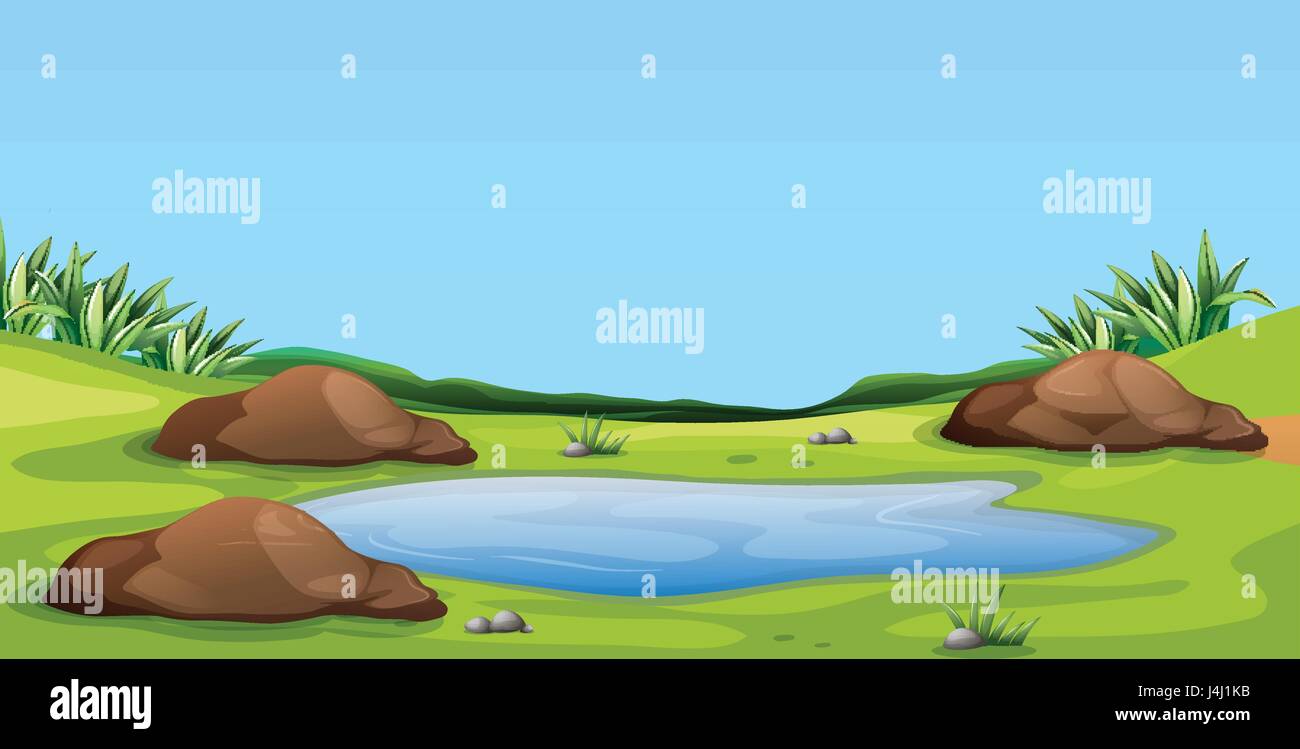 Scene with pond in the field illustration Stock Vector Image & Art - Alamy