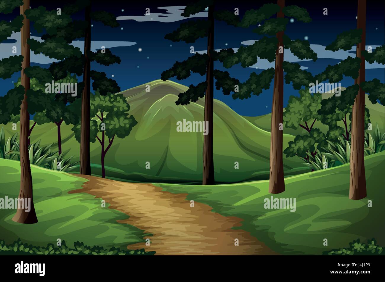 Hiking trail mountains forest Stock Vector Images - Alamy