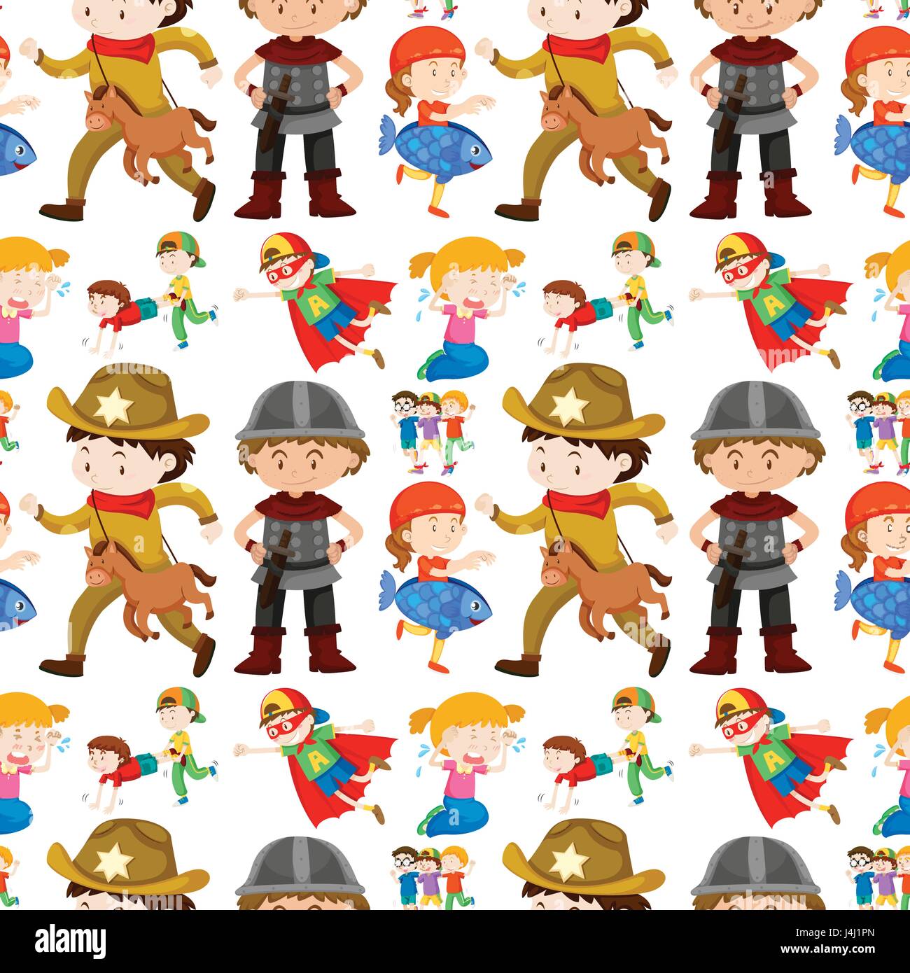 Seamless background design for kids in different costumes illustration ...