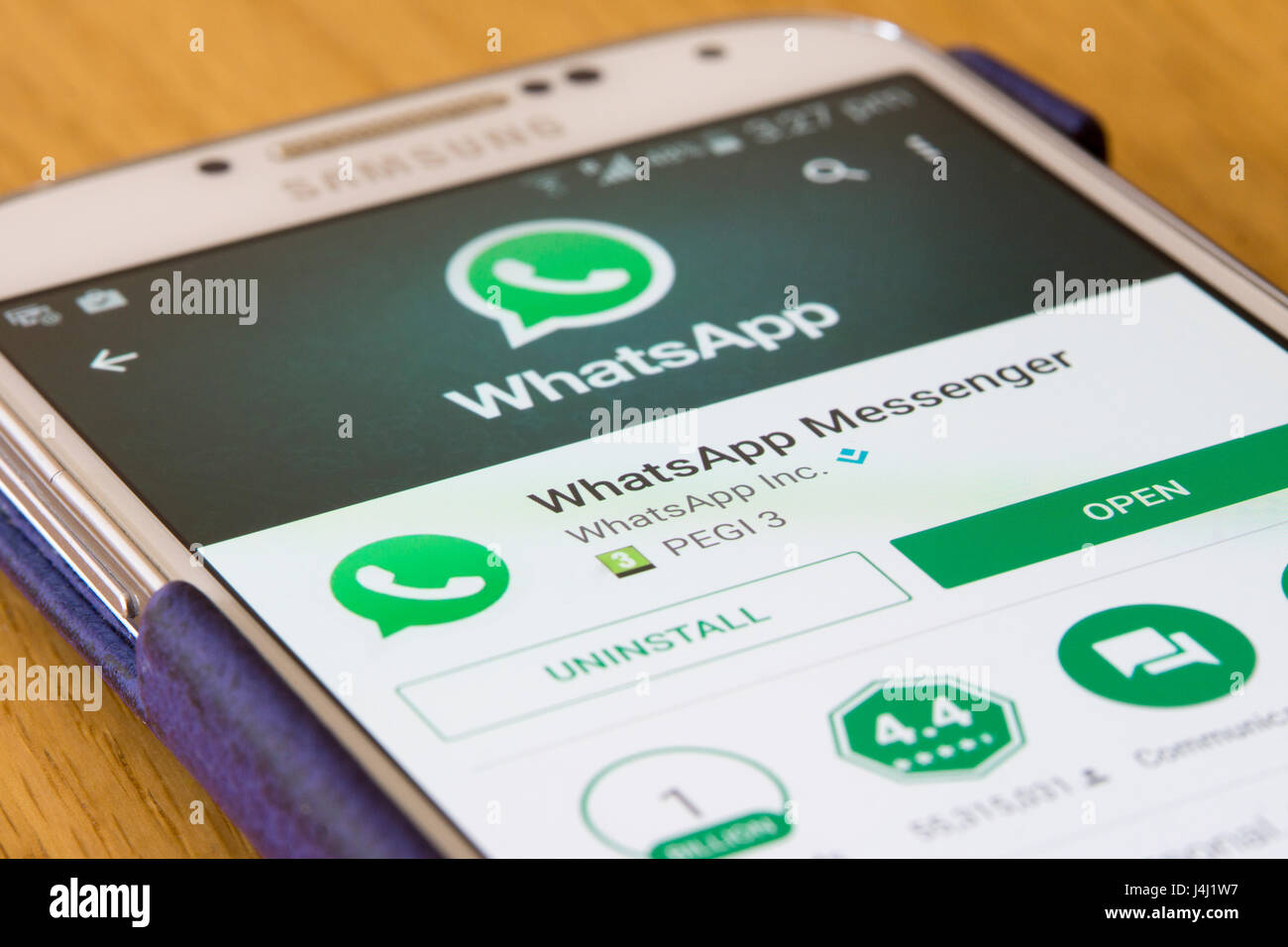 A closeup on the WhatsApp app installation screen on a smartphone Stock ...