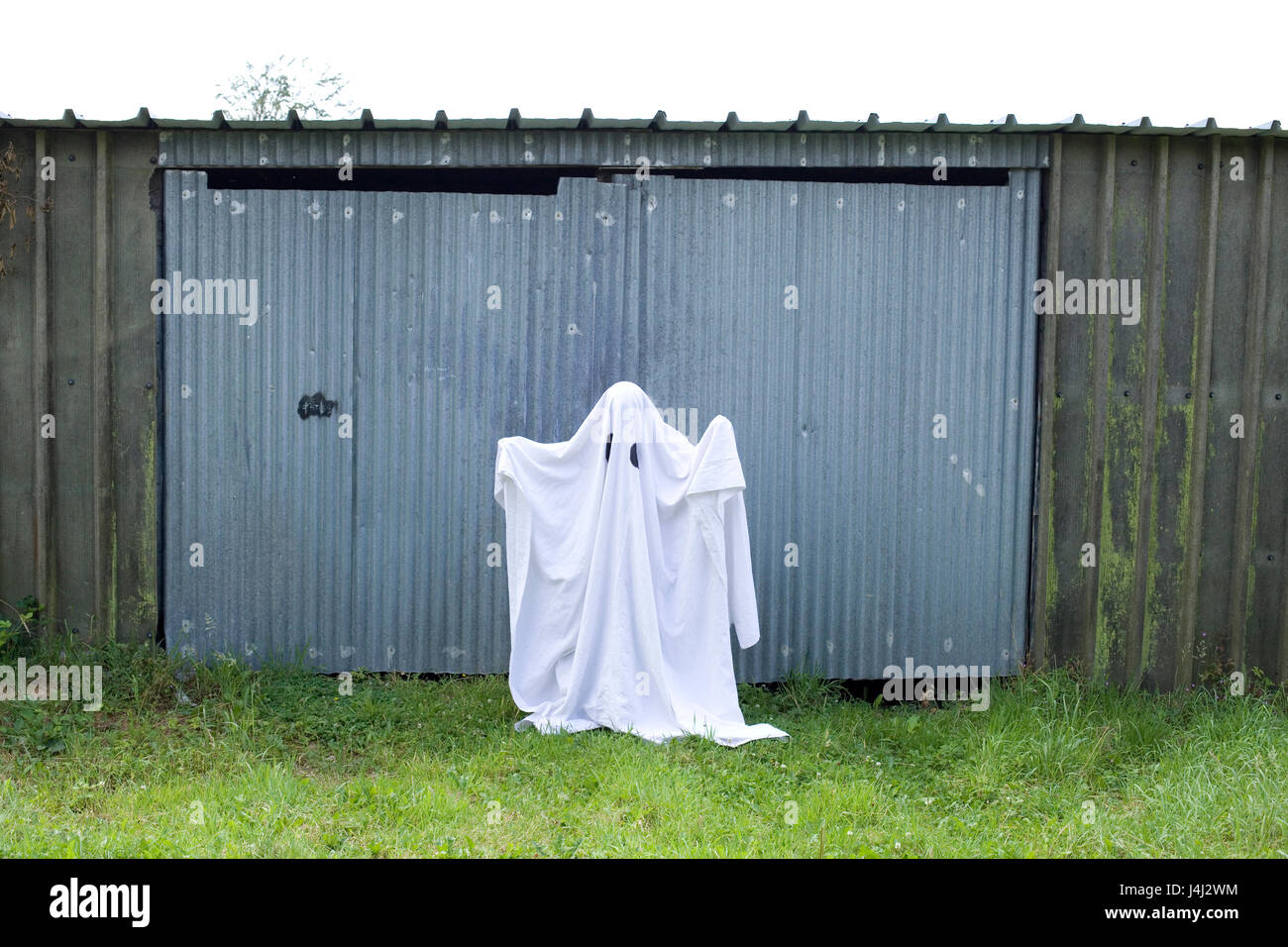 A white ghost in front of a garage door Stock Photo - Alamy