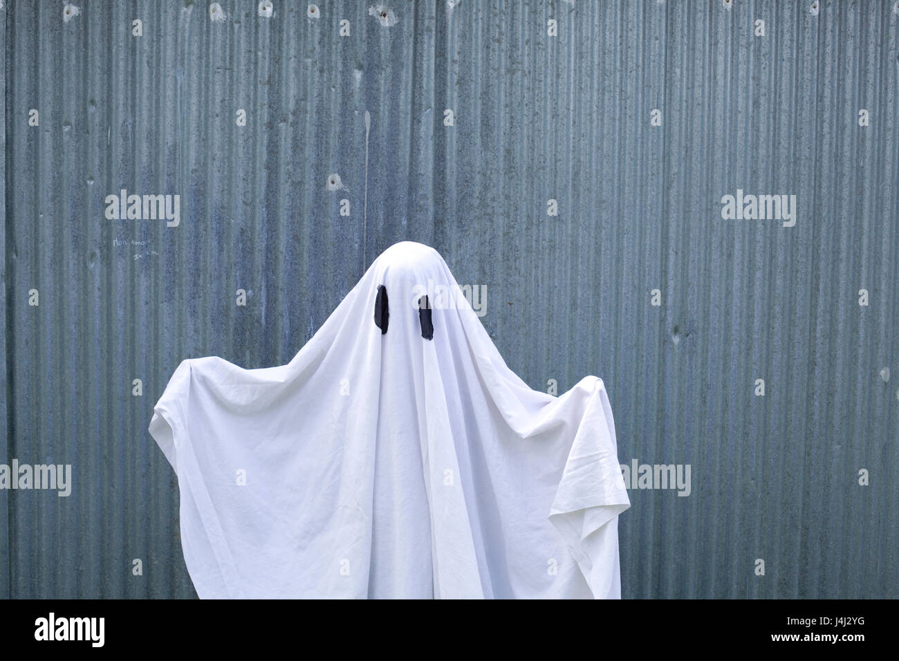 A white ghost in front of a garage door Stock Photo - Alamy
