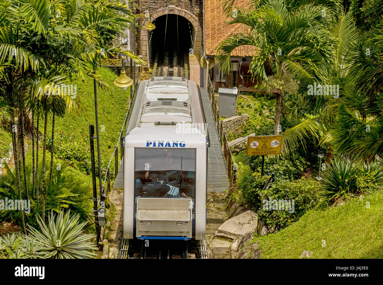 Penang Hill cable train taking people to summit of Penang Hill in ...