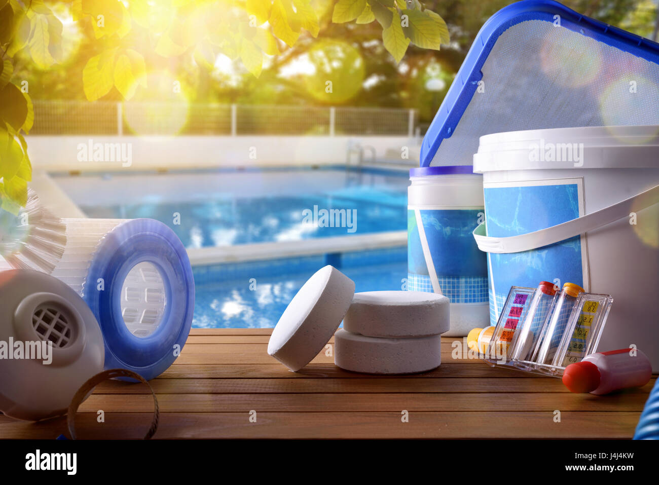 Swimming pool service and equipment with chemical cleaning products and ...