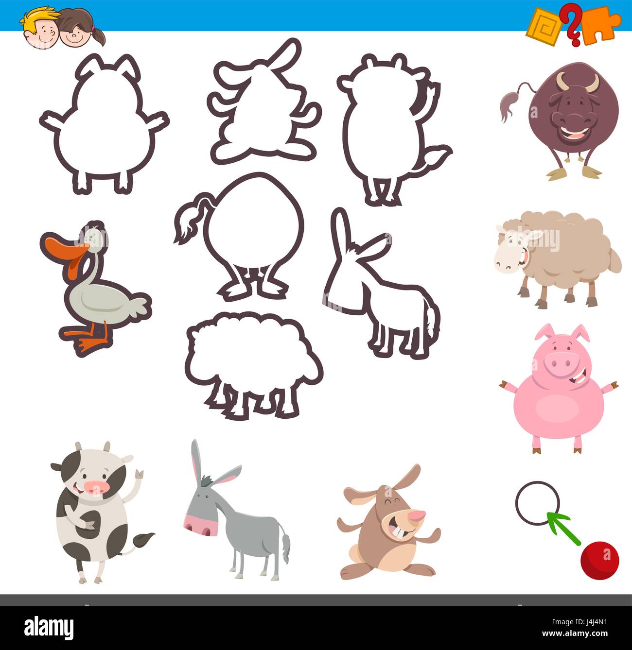 Cartoon Illustration of Educational Activity of Matching Shapes for ...