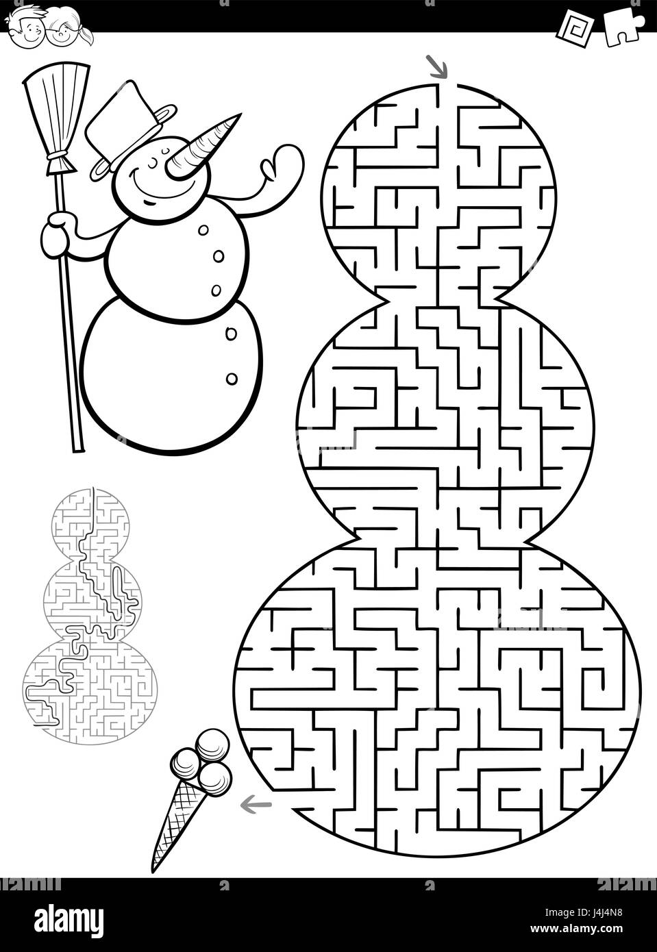 Cartoon Illustration of Educational Maze or Labyrinth Activity Game for ...