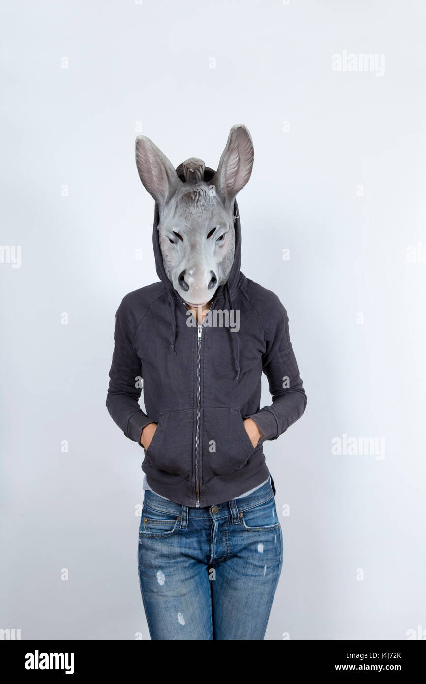 Woman wearing a donkey mask and miming hip hop culture She is wearing a ...