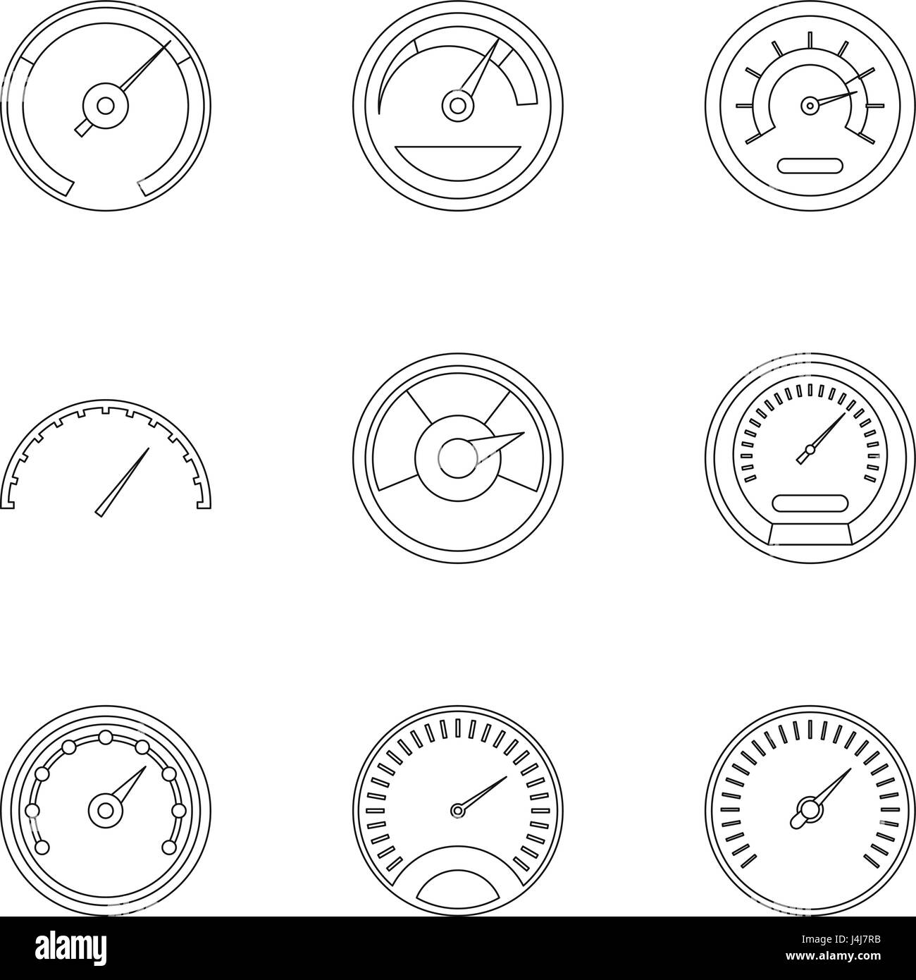 Engine speedometer icons set, outline style Stock Vector Image & Art ...