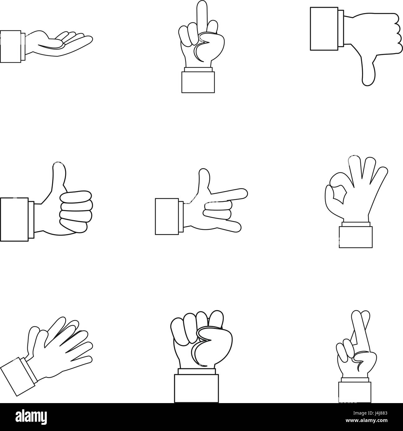 Hand icons set, outline style Stock Vector Image & Art - Alamy